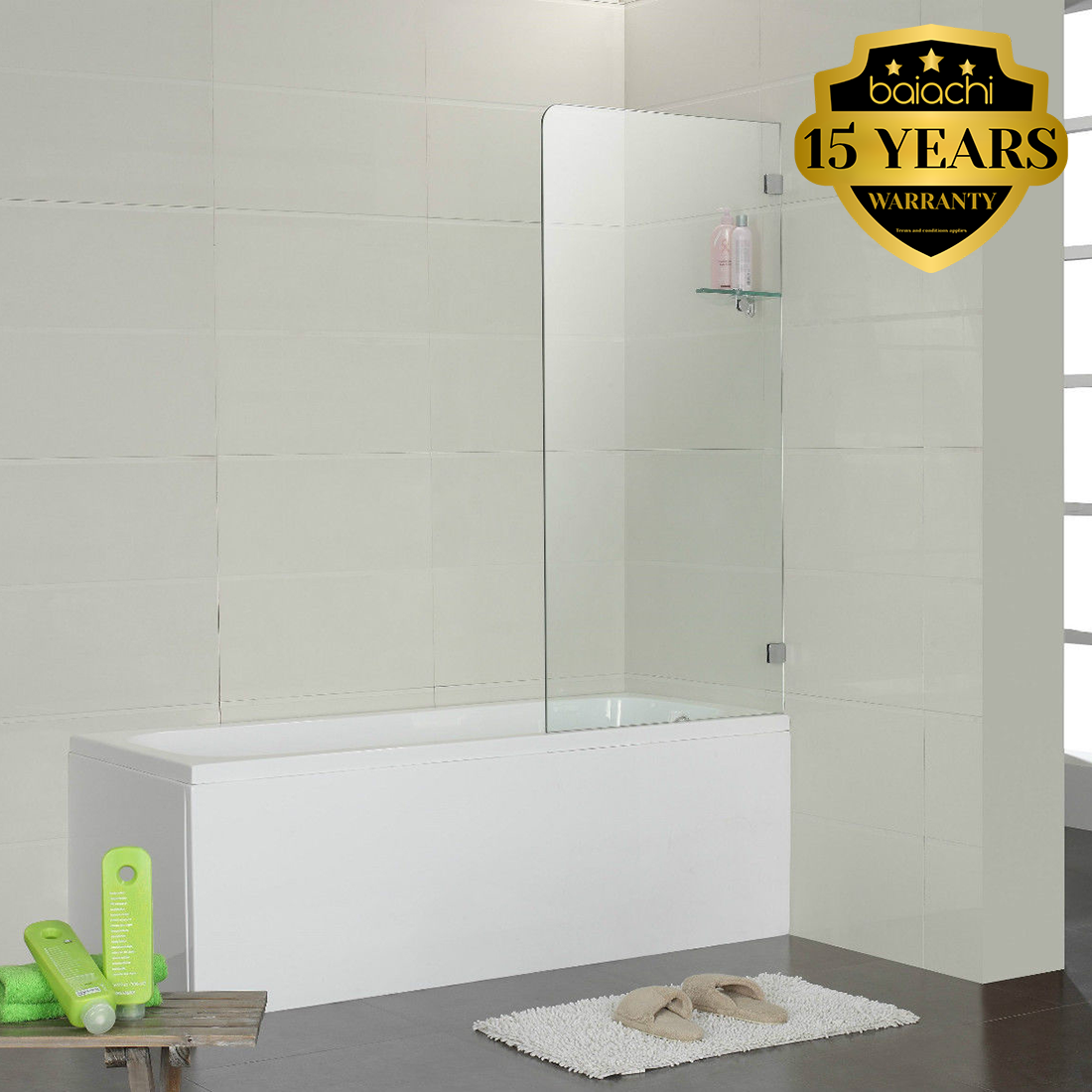 Frameless Bath Panel Shower Screen 700x1450mm Chrome