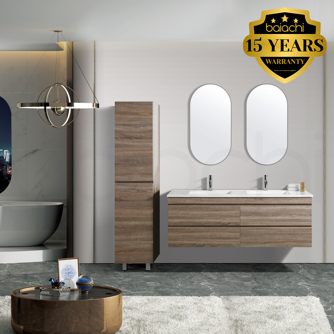 Vellena 1500mm Plywood Prime Oak Wall Hung Bathroom Vanity Cabinet