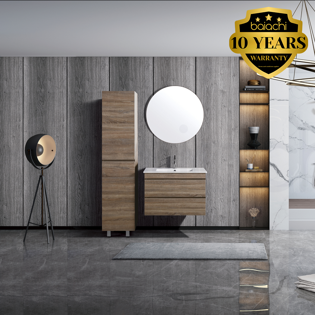 Vellena 900mm PVC Water Proof Prime Oak Wall Hung Bathroom Vanity Cabinet