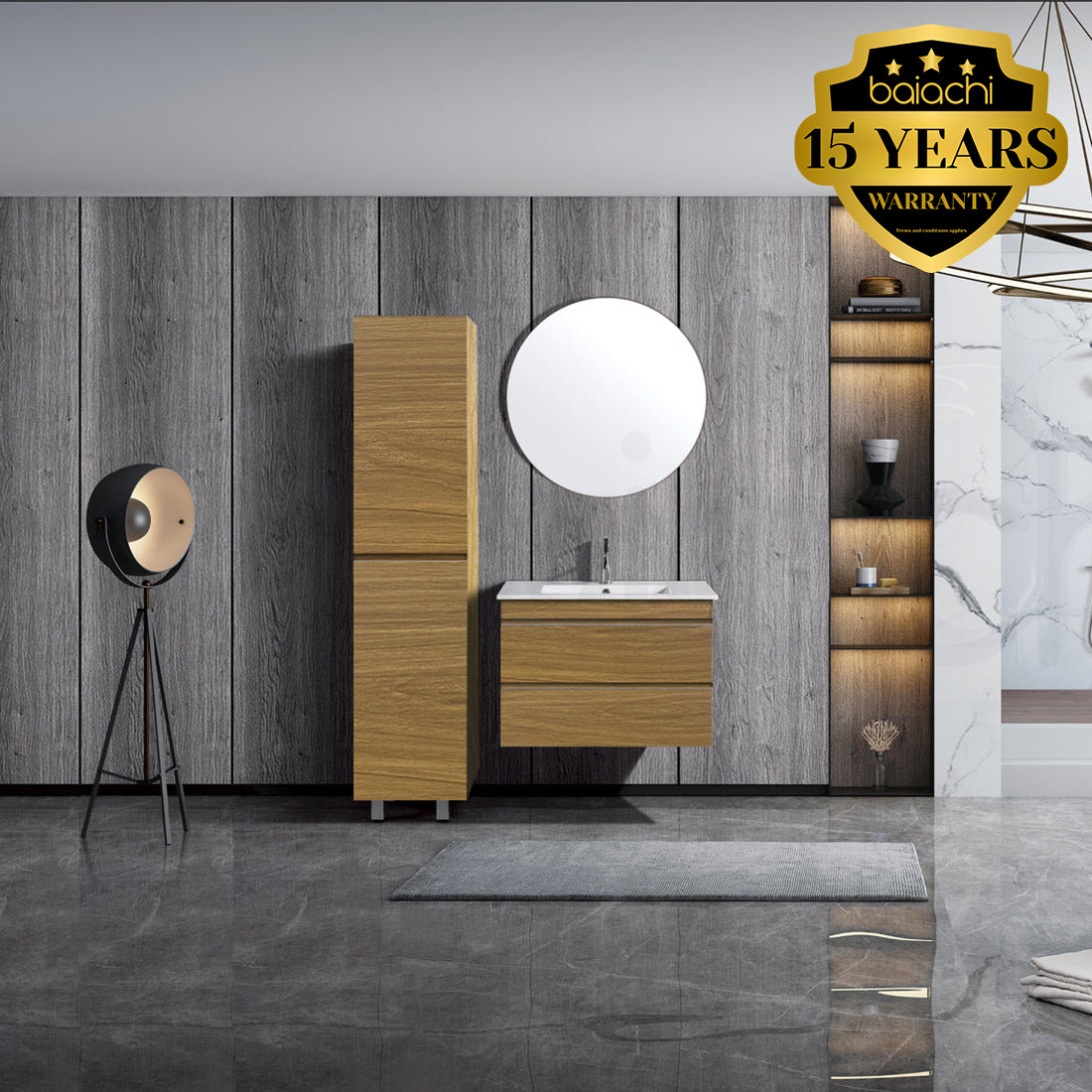 Vellena 900mm Plywood Prime Oak Wall Hung Bathroom Vanity Cabinet