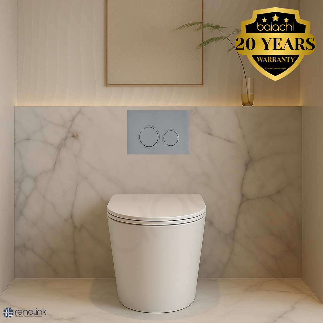 Ballina Rimless In Wall Toilet Suite with Round Brushed Nickel Flushing ...